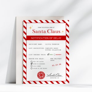 Editable Delayed Gift Notice | Late Christmas Gift Letter From Santa ...