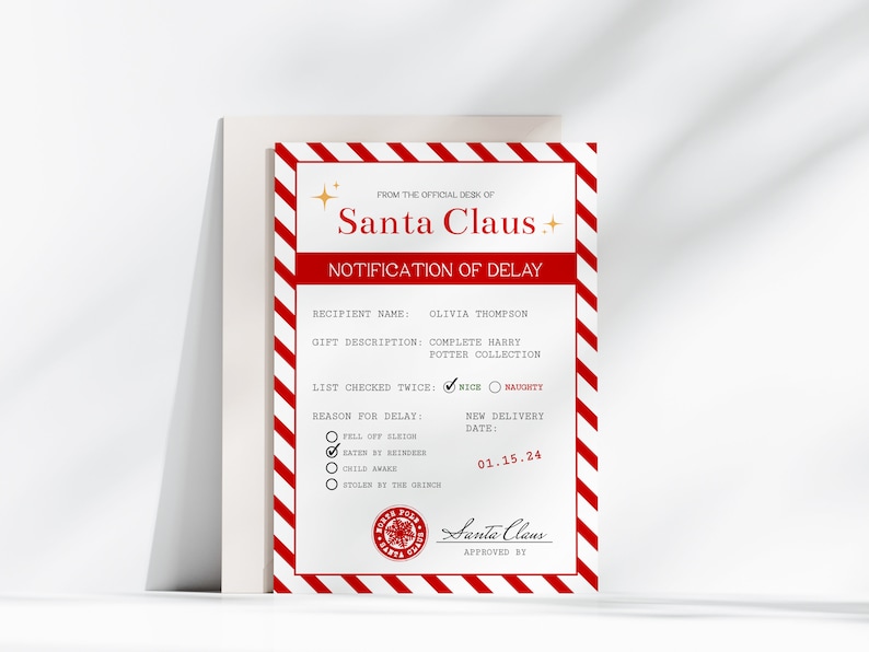 Editable Delayed Gift Notice | Late Christmas Gift Letter From Santa ...