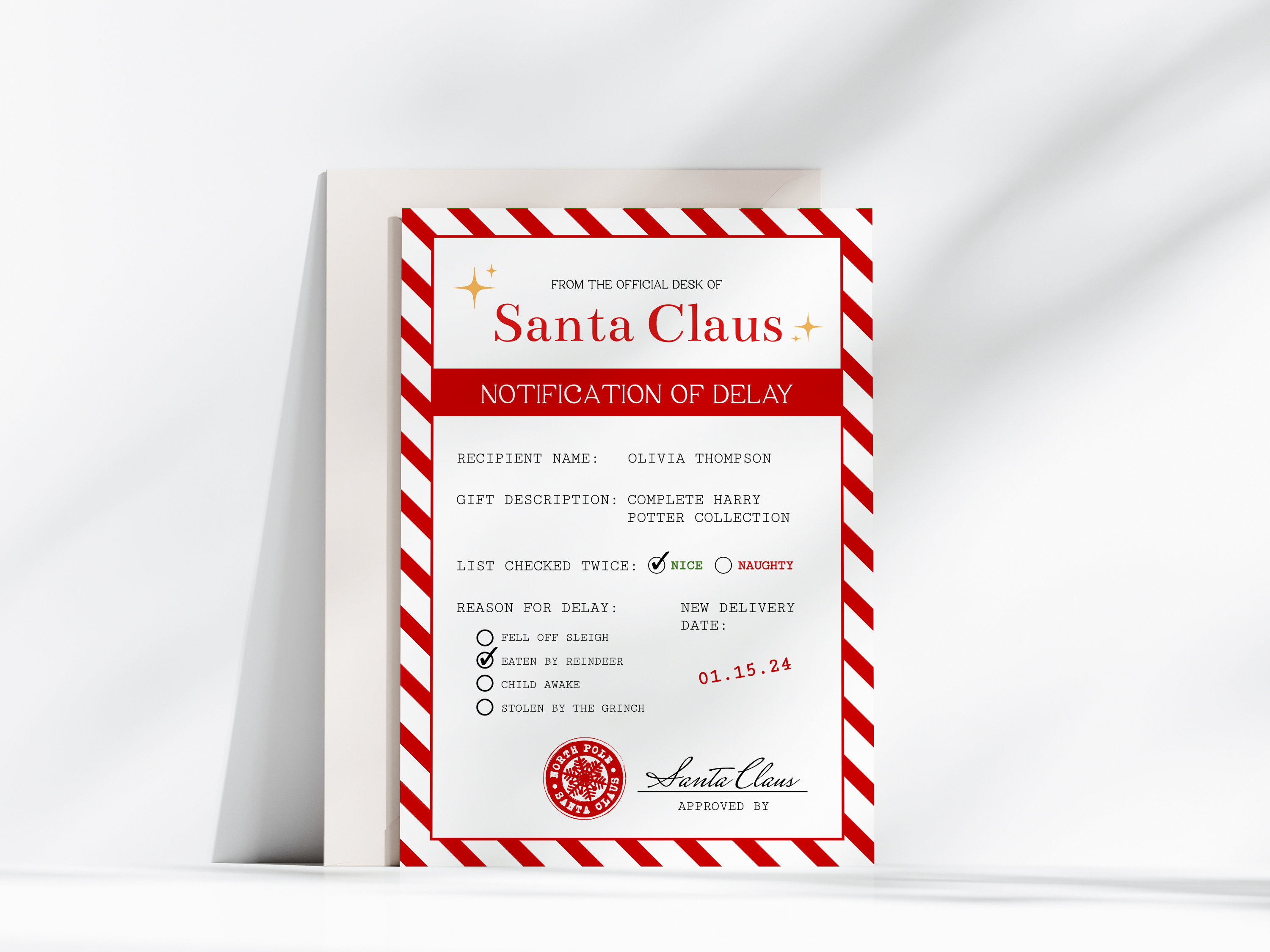 Editable Delayed Gift Notice | Late Christmas Gift Letter From Santa ...