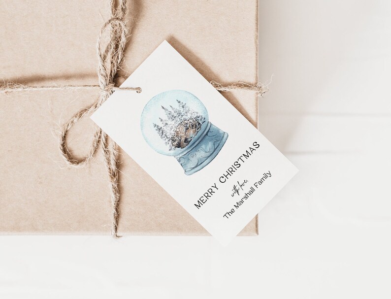 Merry Christmas Gift Tag Printable | Minimalist Gift Tag, Snow Globe ...