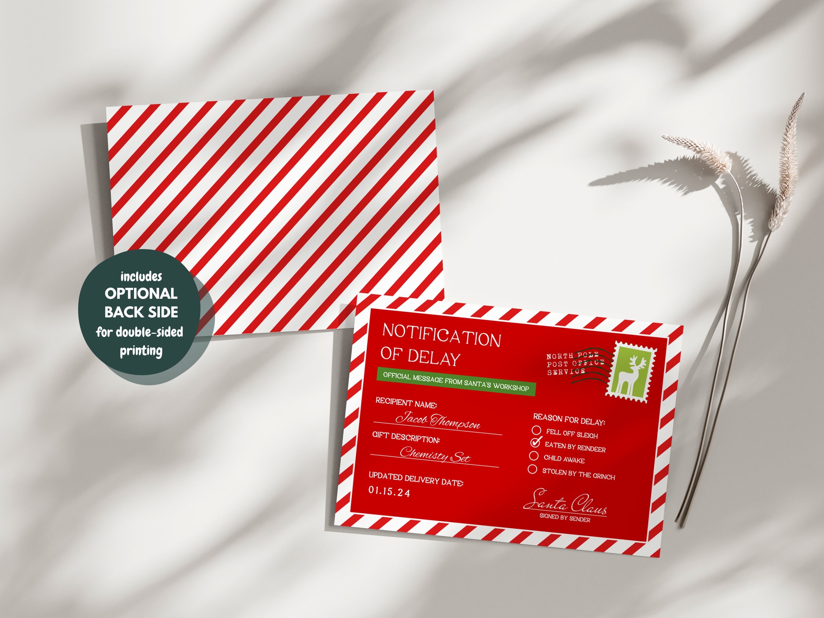 Editable Notification of Delay Postcard | Late Christmas Gift Letter ...