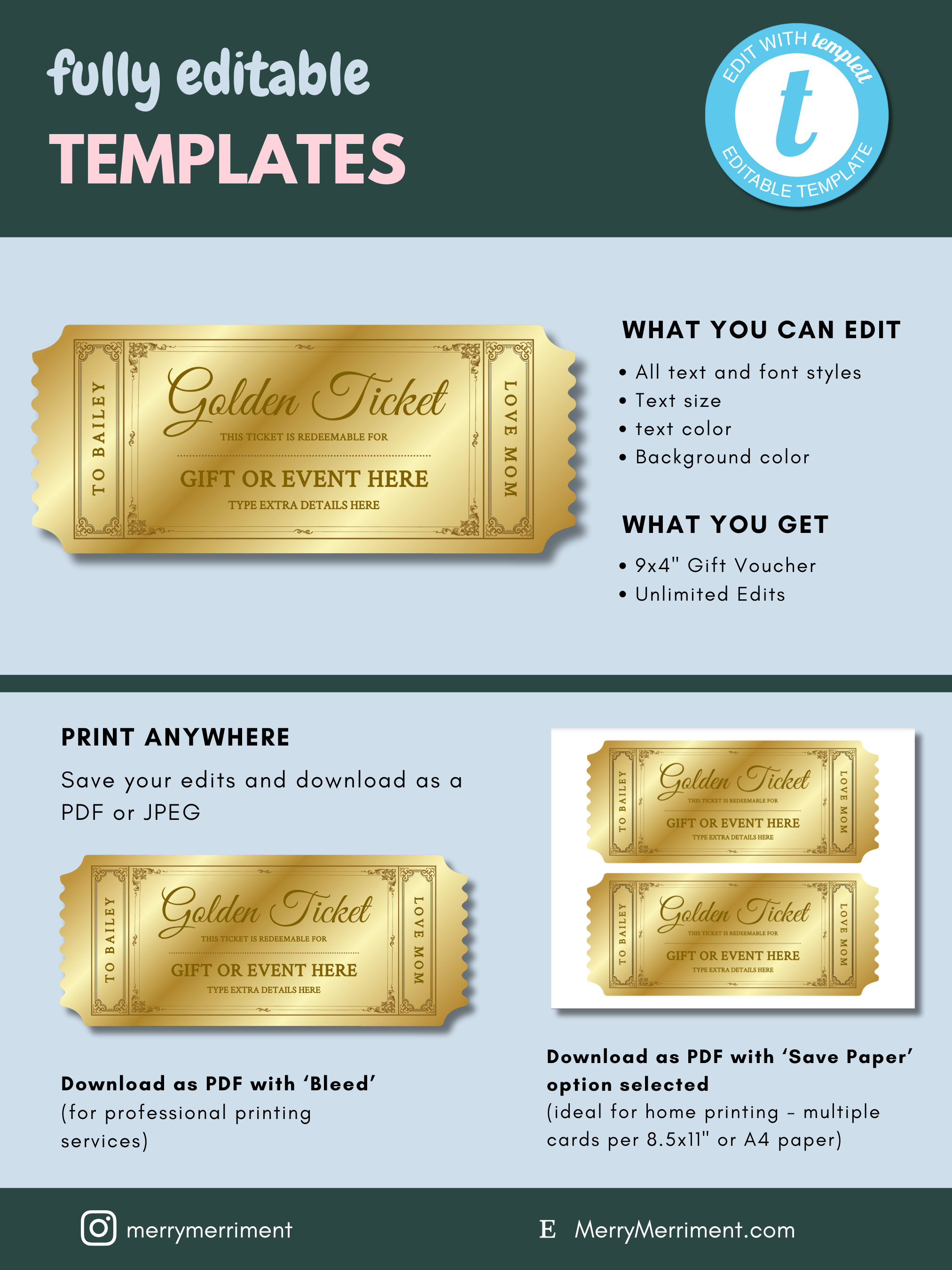 Editable Golden Ticket Template | Birthday Voucher, Birthday Gift ...