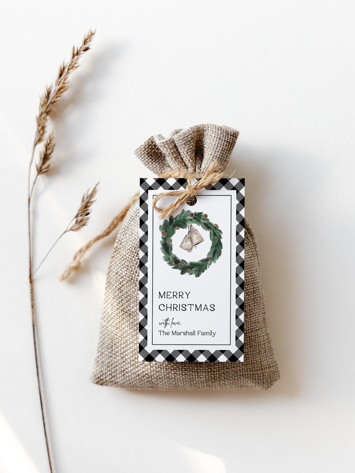 Printable Merry Christmas Gift Tag Template | Editable Gingham ...