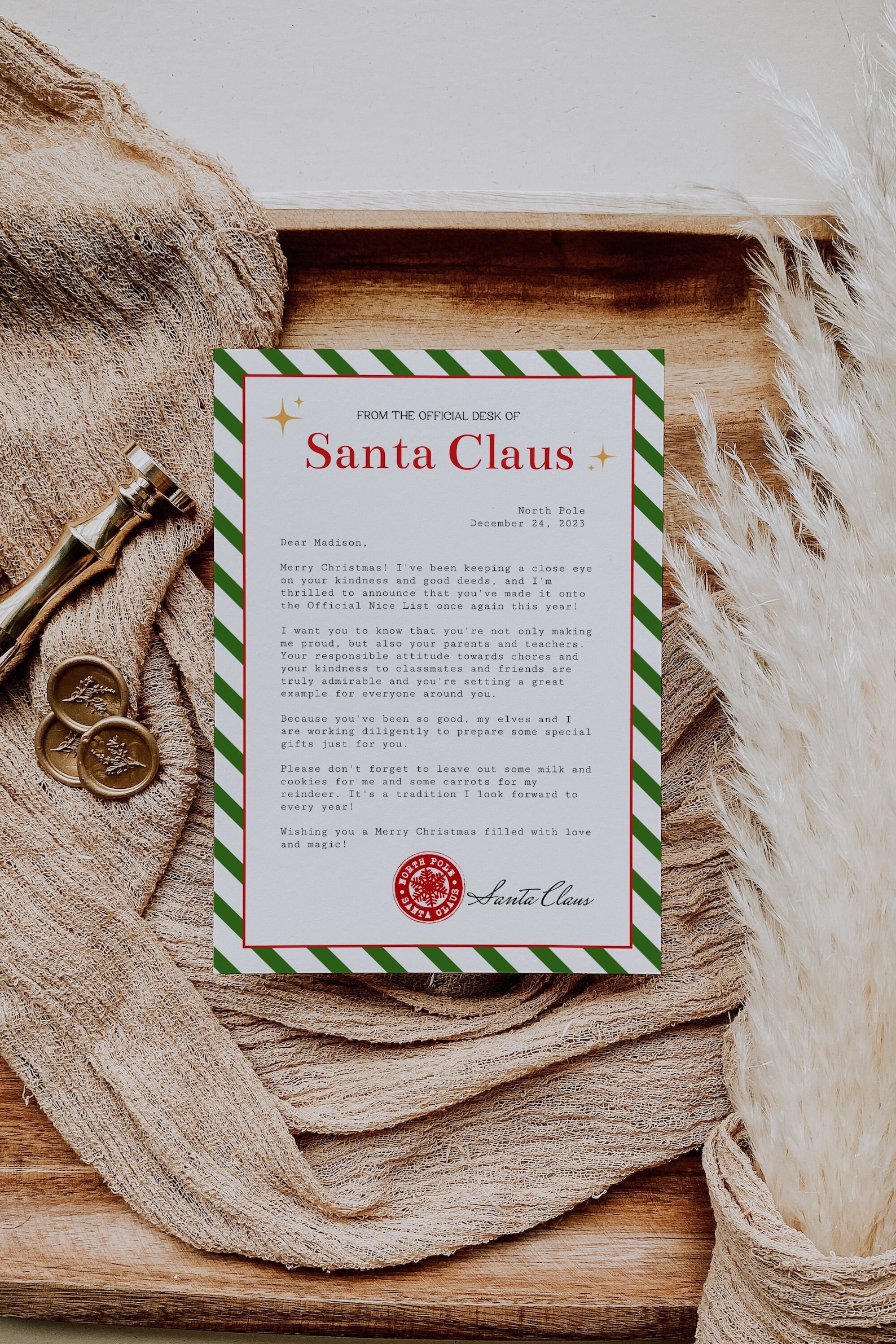 Letter From Santa Official Nice List Letter From Santa Claus, Editable ...