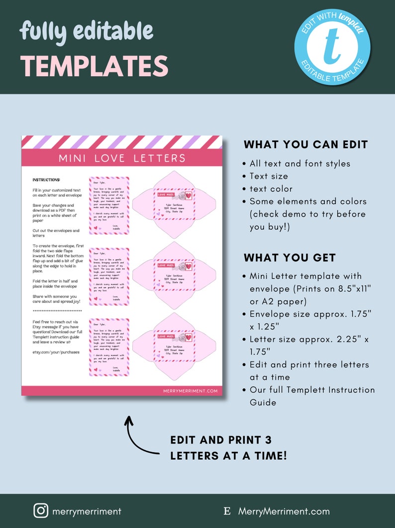 Printable Miniature Love Letters With Envelope | Mini Love Letter ...