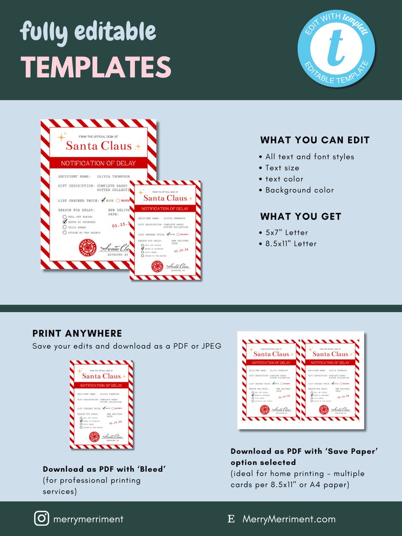 Editable Delayed Gift Notice | Late Christmas Gift Letter From Santa ...