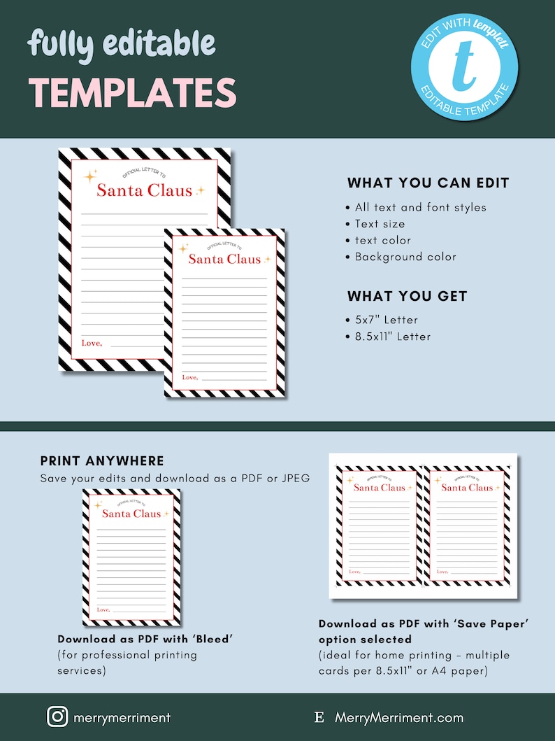 Printable Letter to Santa | Christmas Stationery, Editable Santa Letter ...