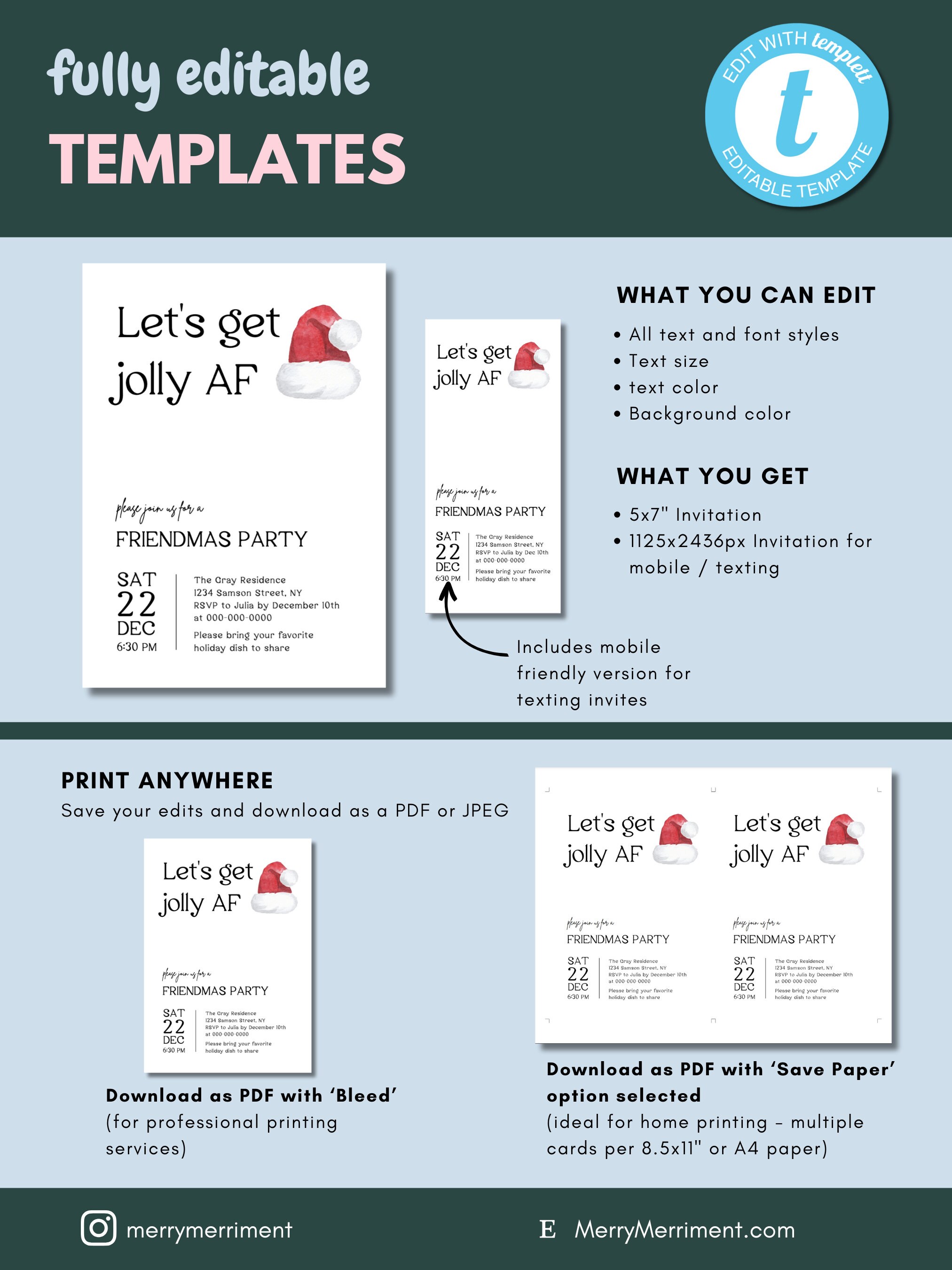 Jolly AF Friendmas Party Invitation Editable | Let's Get Jolly AF ...