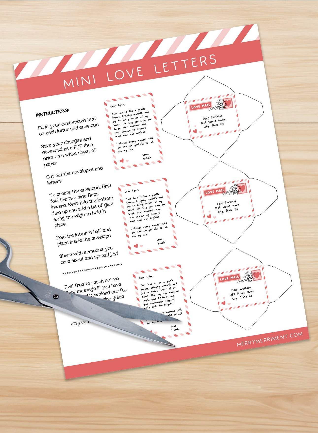 Miniature Love Letter Template With Envelope | Printable Mini Love ...