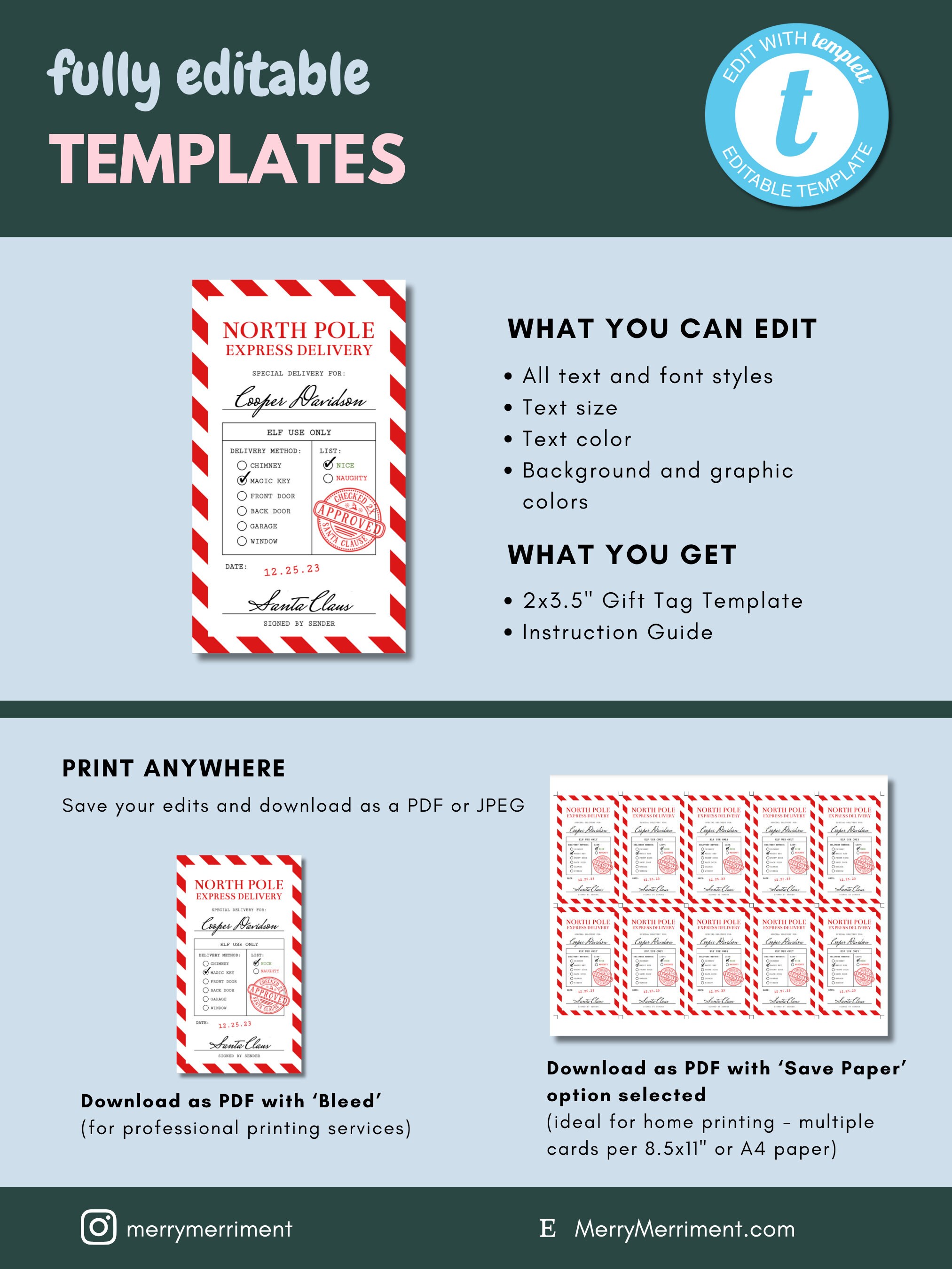 Editable Santa Gift Tags | North Pole Delivery Christmas Gift Tag ...