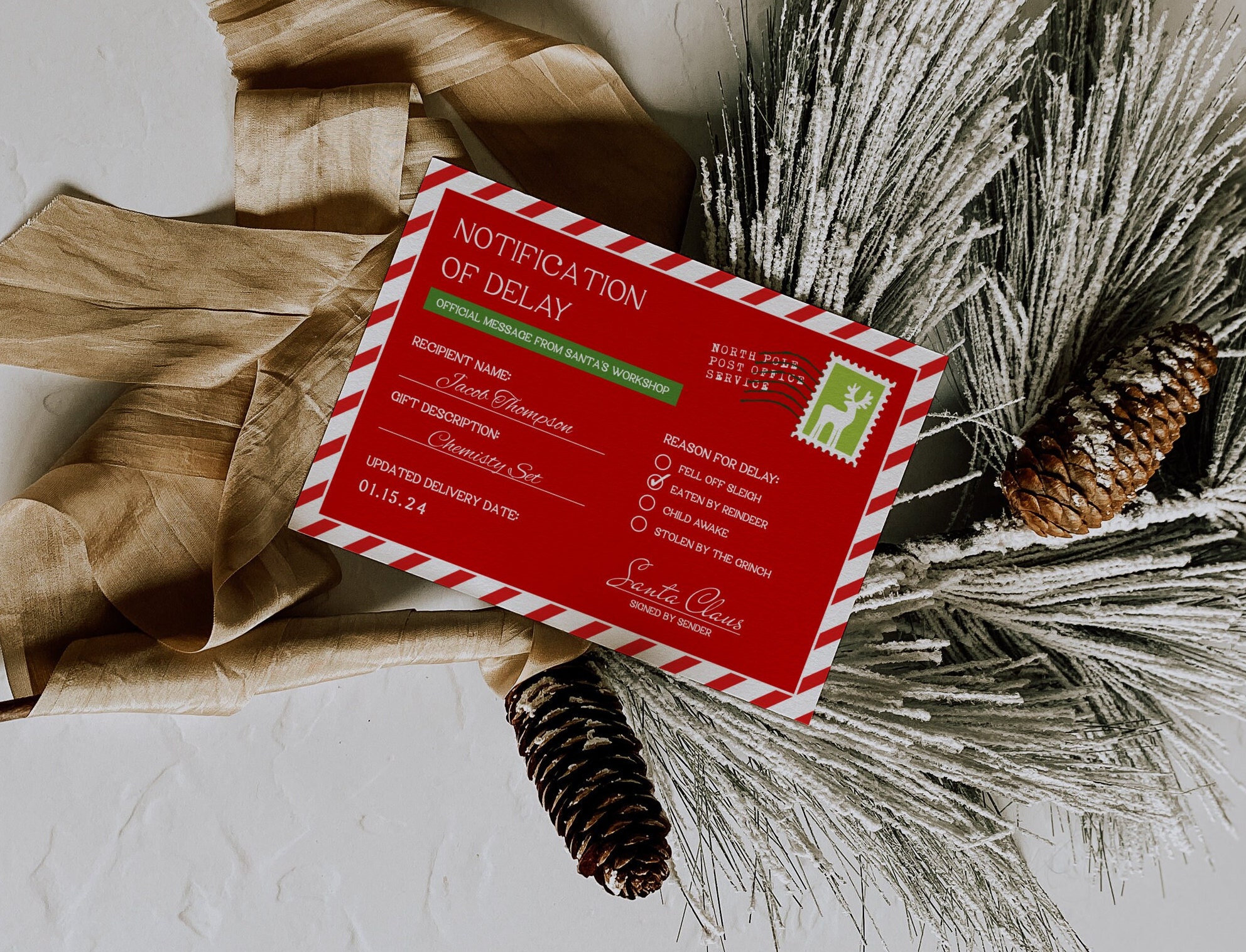 Editable Notification of Delay Postcard Late Christmas Gift Letter From ...