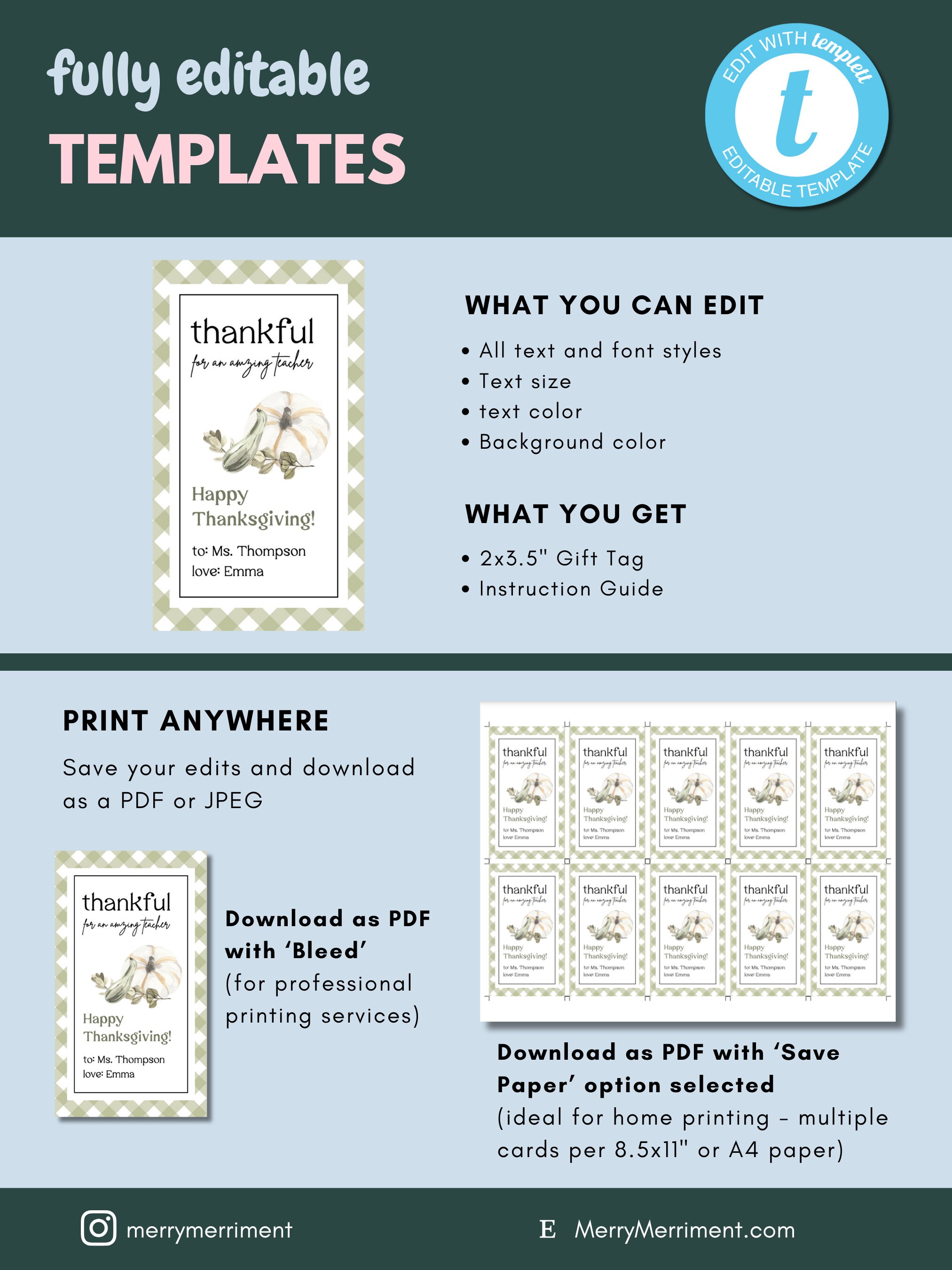 Thankful for an Amazing Teacher Gift Tag | Printable Teacher ...