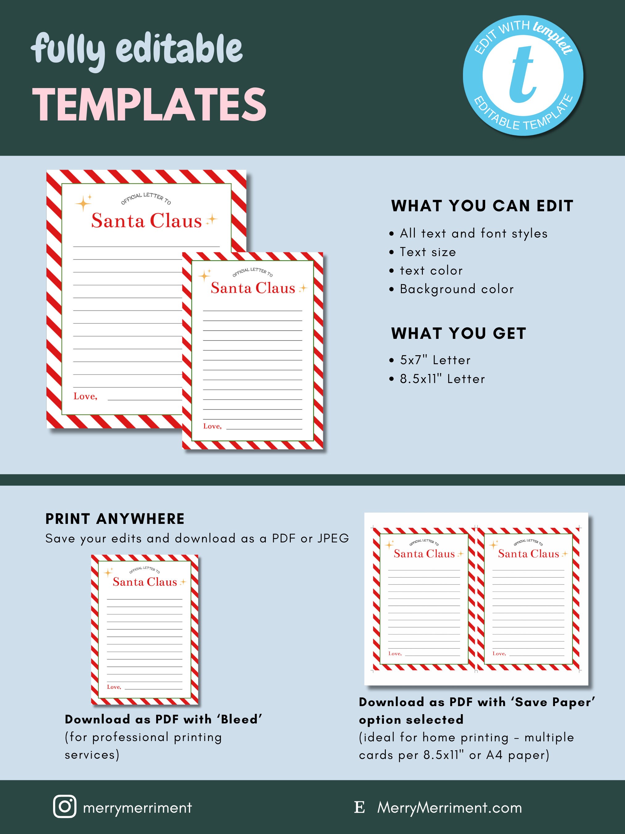 Printable Letter to Santa | Christmas Stationery, Editable Santa Letter ...