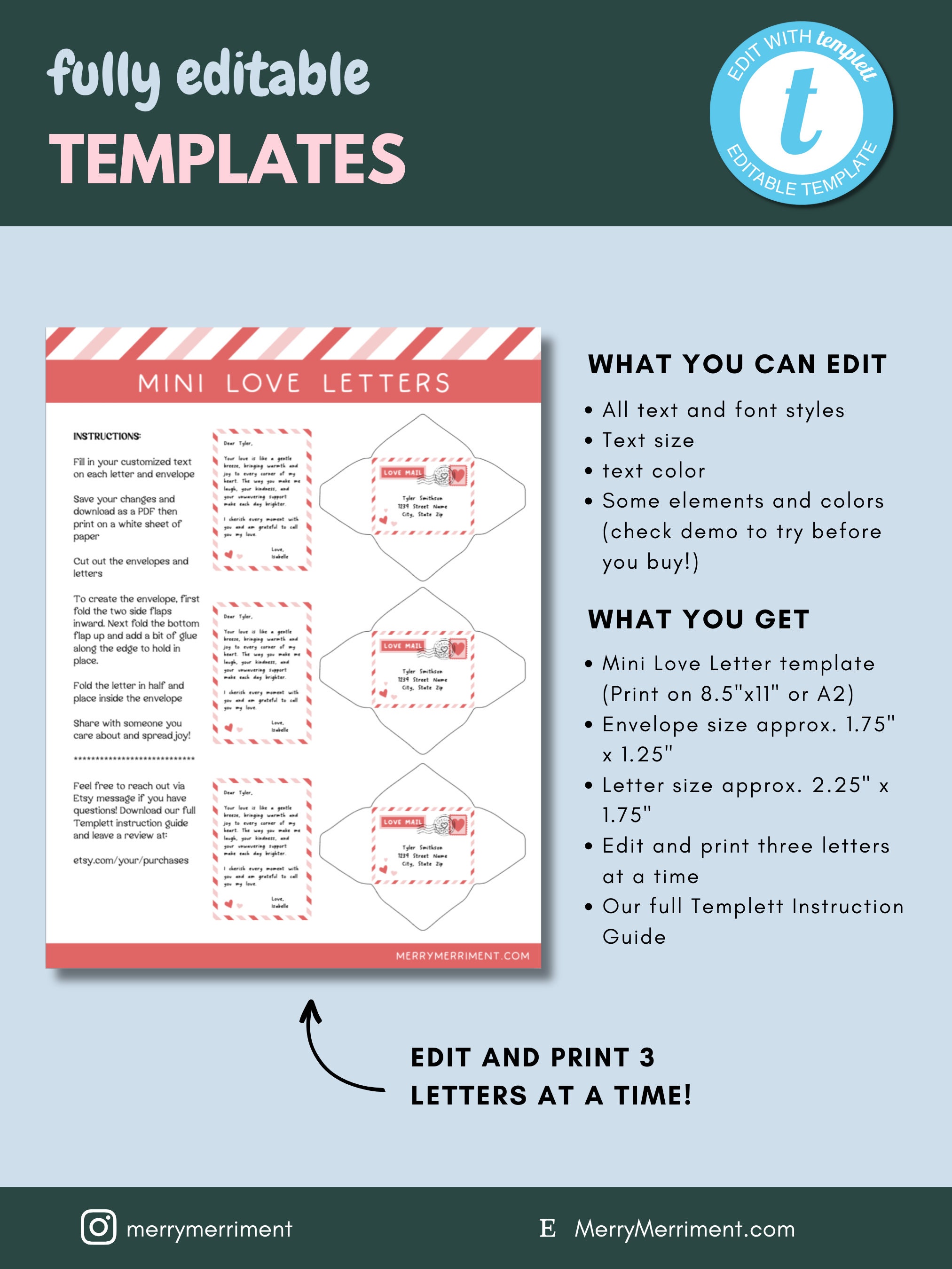 Miniature Love Letter Template With Envelope | Printable Mini Love ...