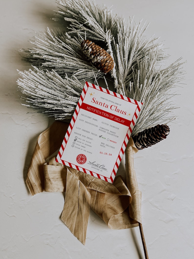 Editable Delayed Gift Notice | Late Christmas Gift Letter From Santa ...