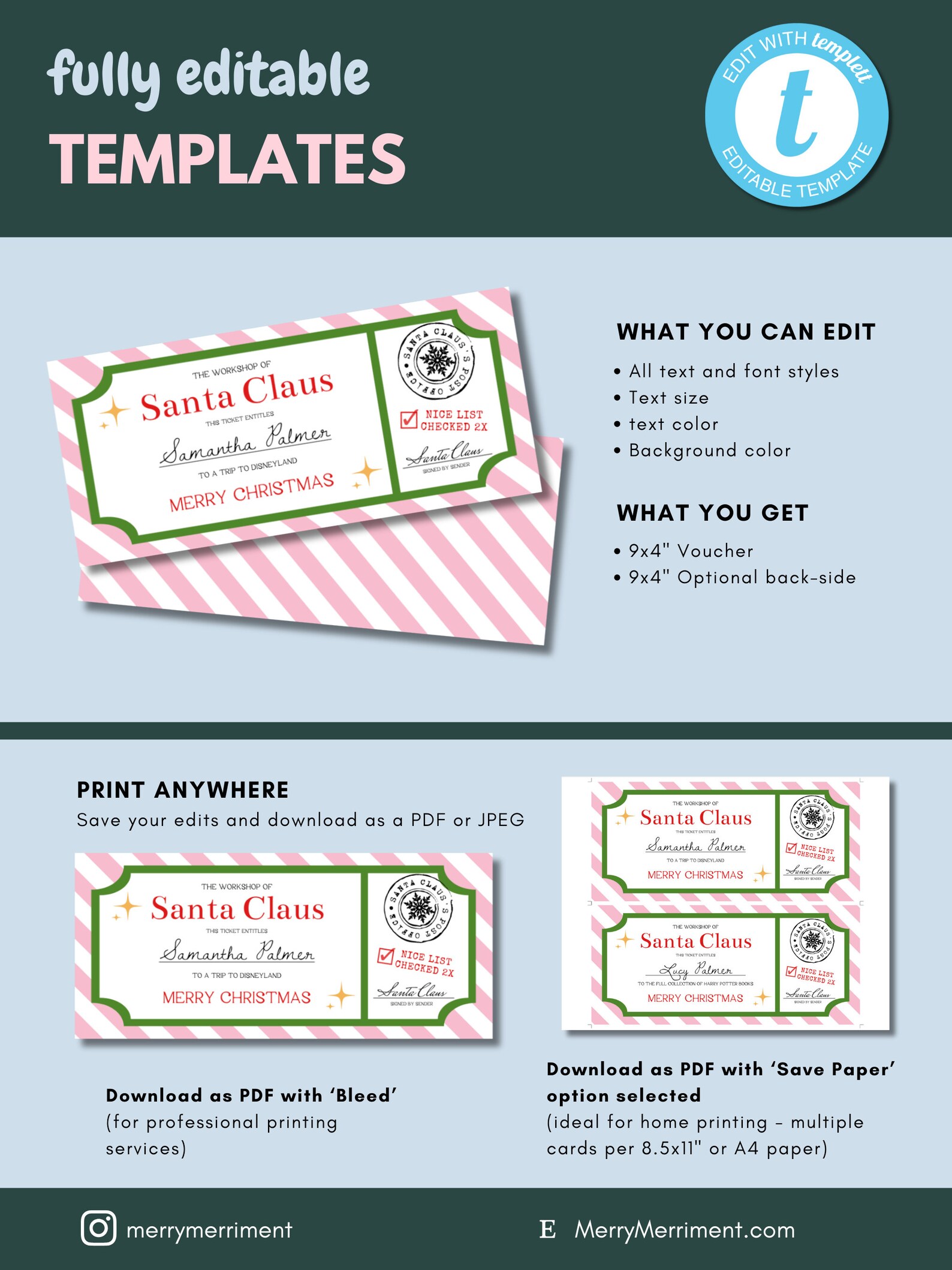 Christmas Gift Voucher Template | Editable Gift Ticket, Santa Claus ...