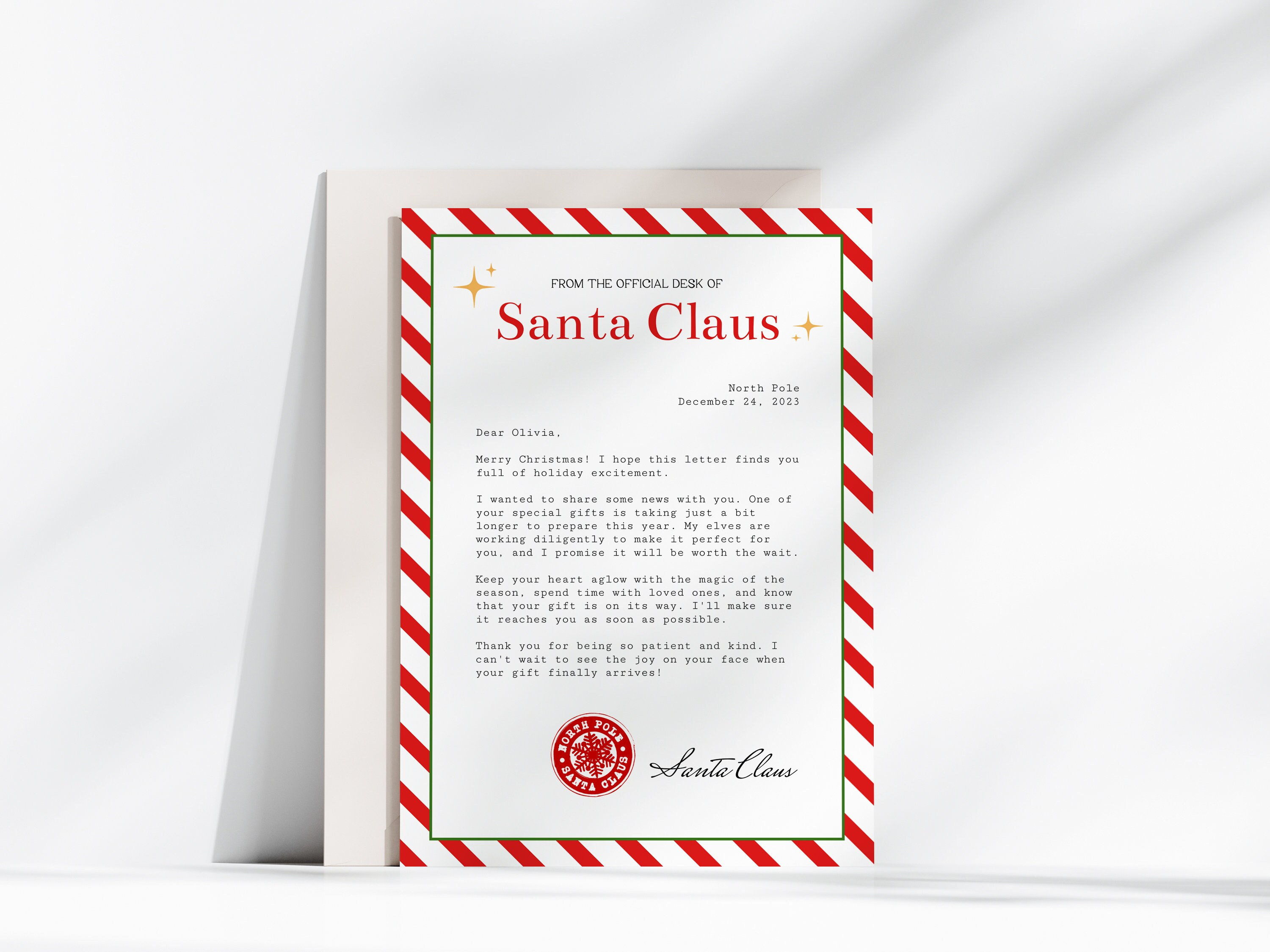 Editable Delayed Gift Notice | Late Christmas Gift Letter From Santa ...