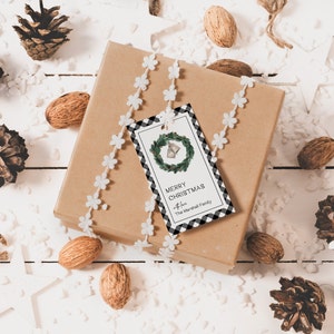 Printable Merry Christmas Gift Tag Template | Editable Gingham ...