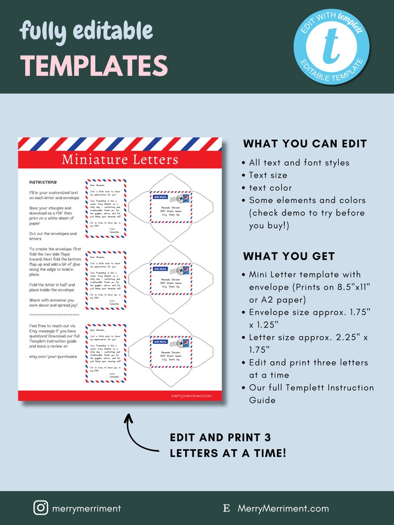 Mini Letter and Envelope Template | Printable Miniature Love Letters ...