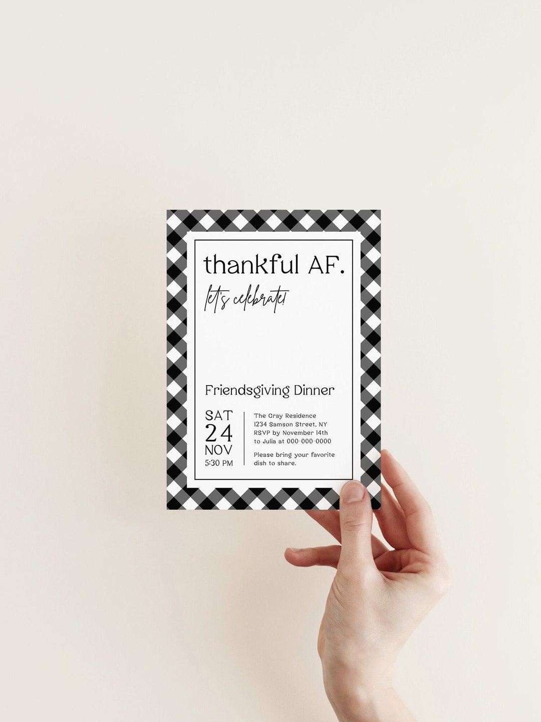 Thankful AF Invitation Template | Editable Friendsgiving Invitation ...