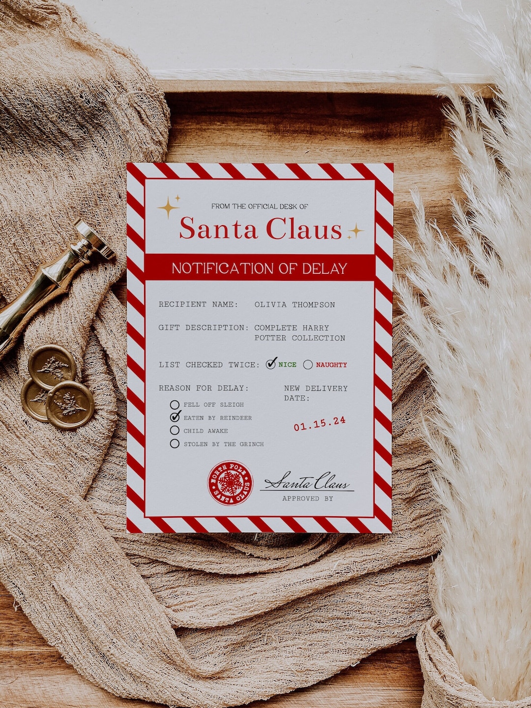 Editable Delayed Gift Notice | Late Christmas Gift Letter From Santa ...