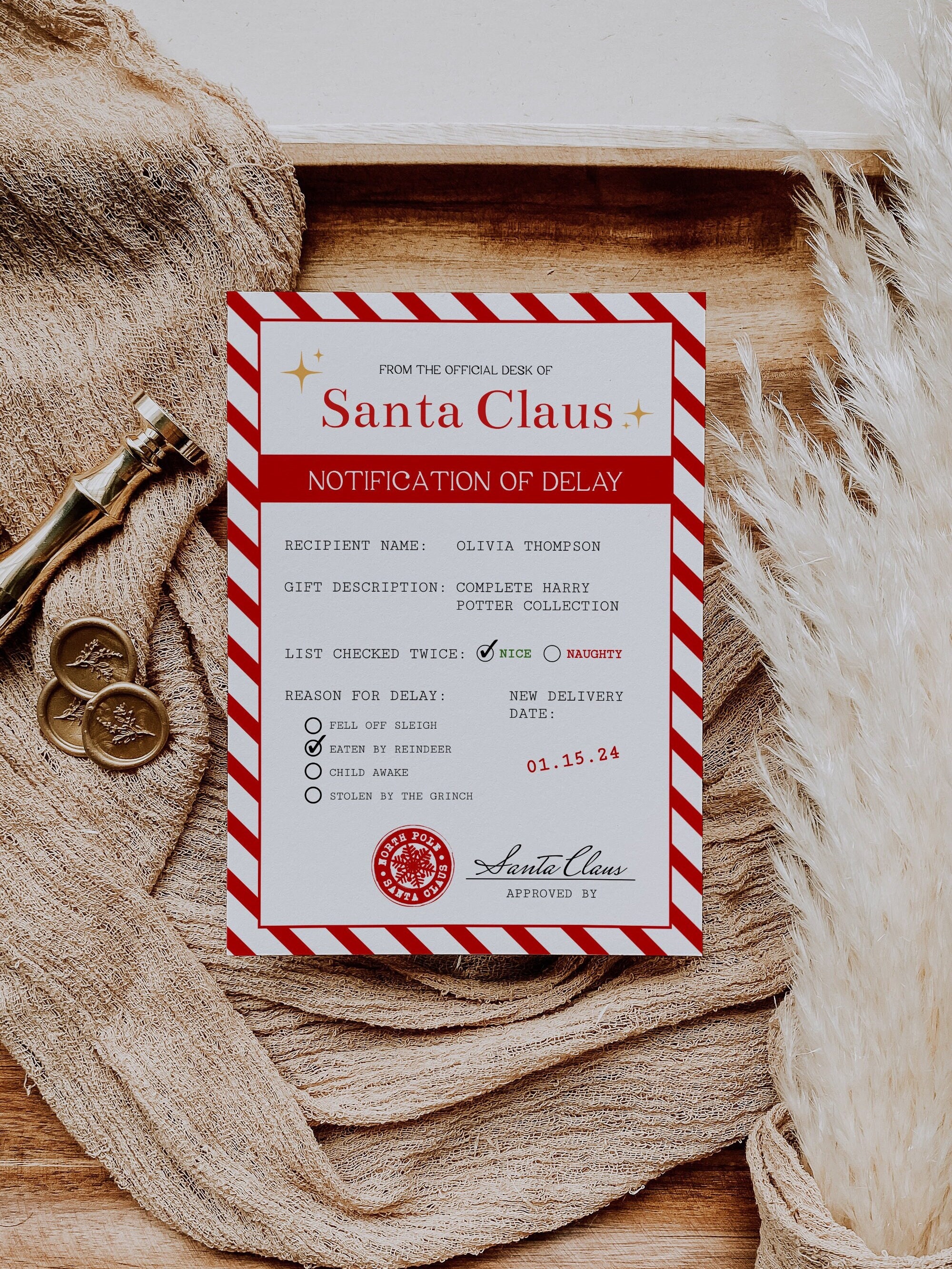 Editable Delayed Gift Notice | Late Christmas Gift Letter From Santa ...