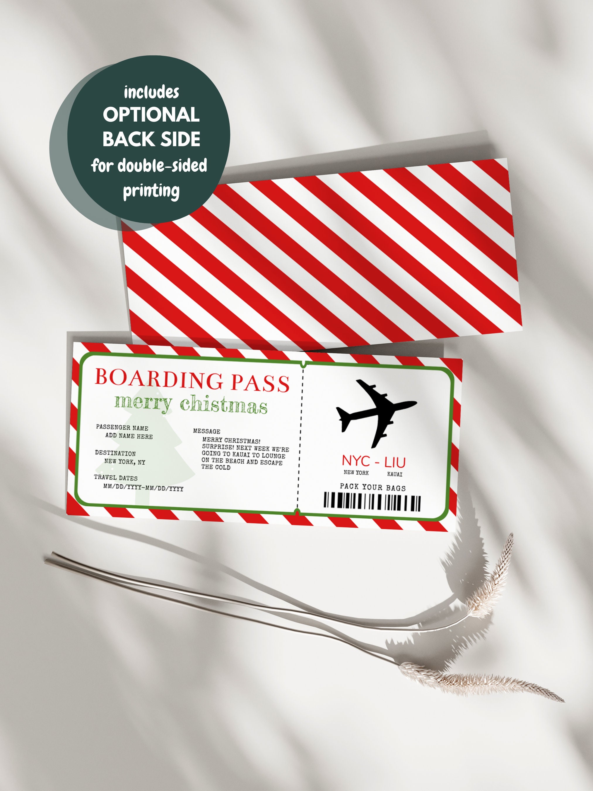 Boarding Pass Ticket Template | Editable Airplane Ticket, Christmas ...