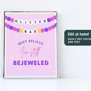 Bejeweled Glitter Bar Sign | Printable Taylor Swift Birthday Party Sign ...