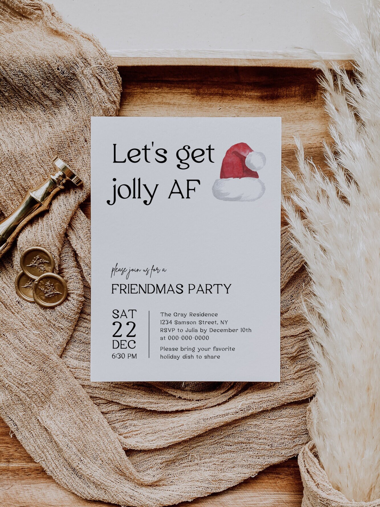 Jolly AF Friendmas Party Invitation Editable Let's Get Jolly AF, Modern ...