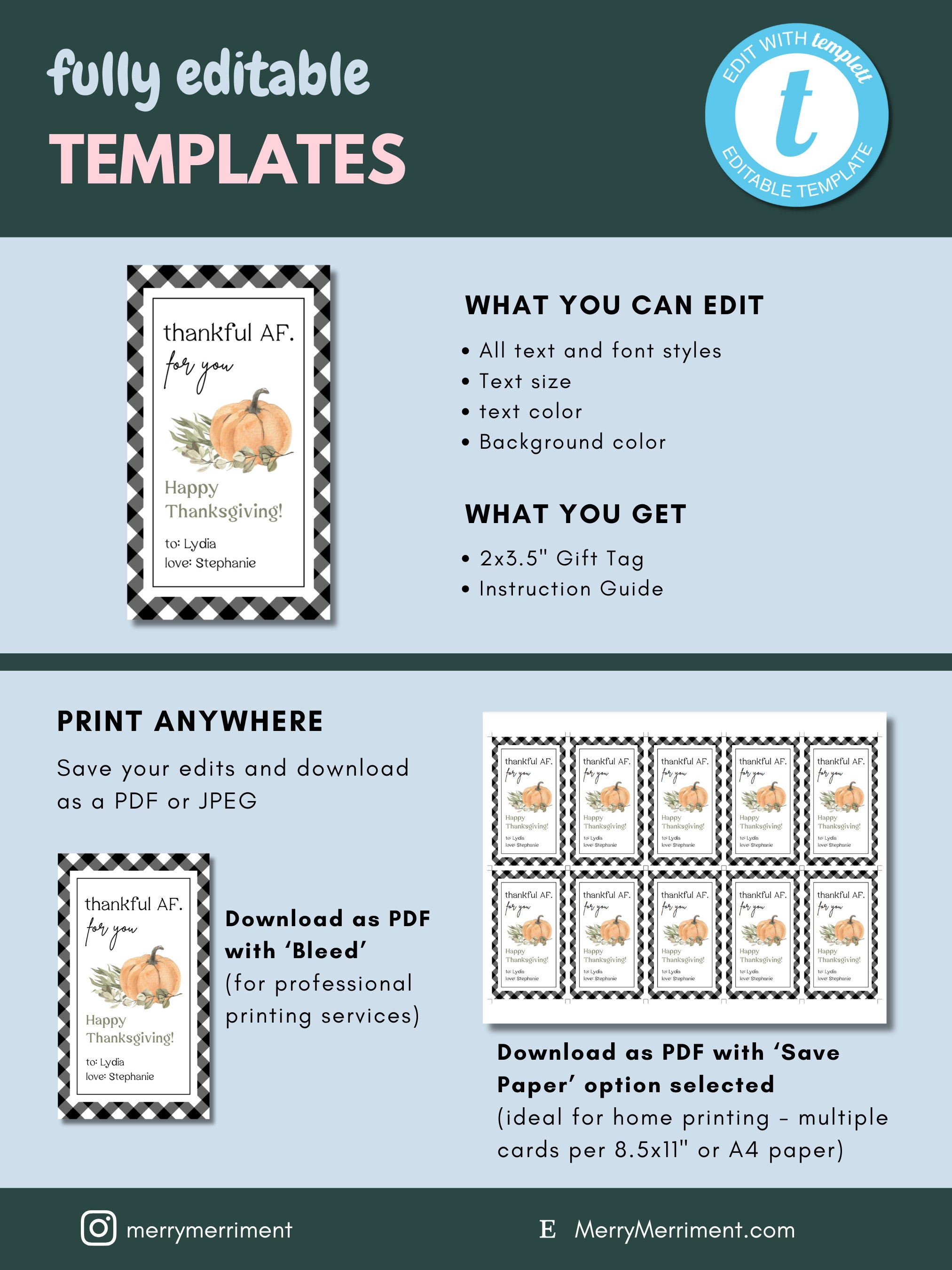 Printable Thankful for You Gift Tag Template | Editable Thanksgiving ...