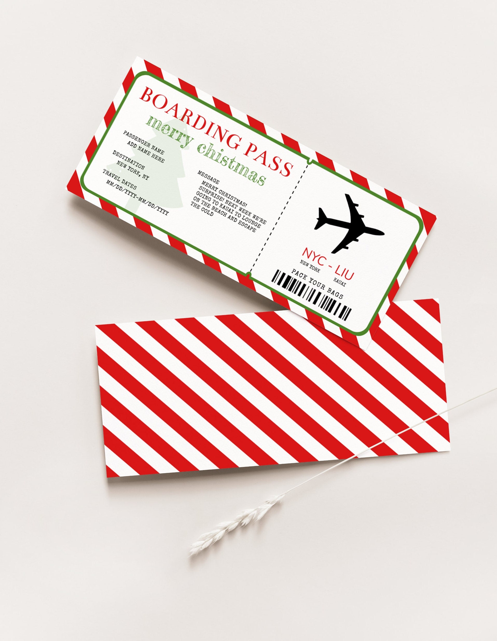Boarding Pass Ticket Template | Editable Airplane Ticket, Christmas ...