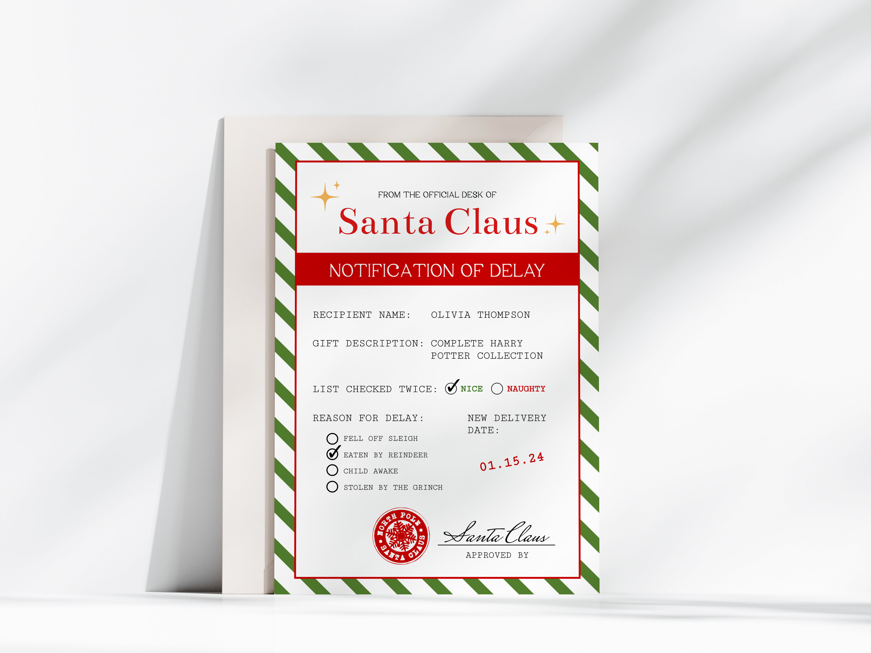 Editable Late Christmas Gift Letter From Santa | Delayed Gift ...