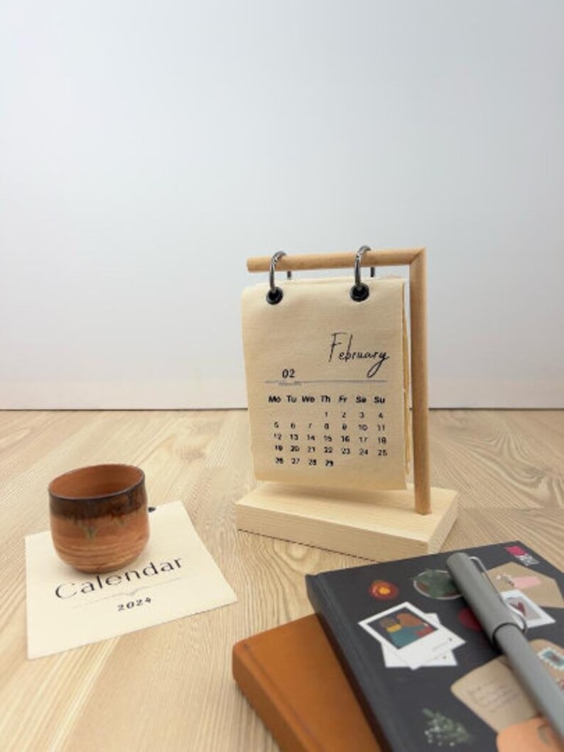 Personalized Wooden & Linen Desk Calendar Christmas Gift Hand Made ...