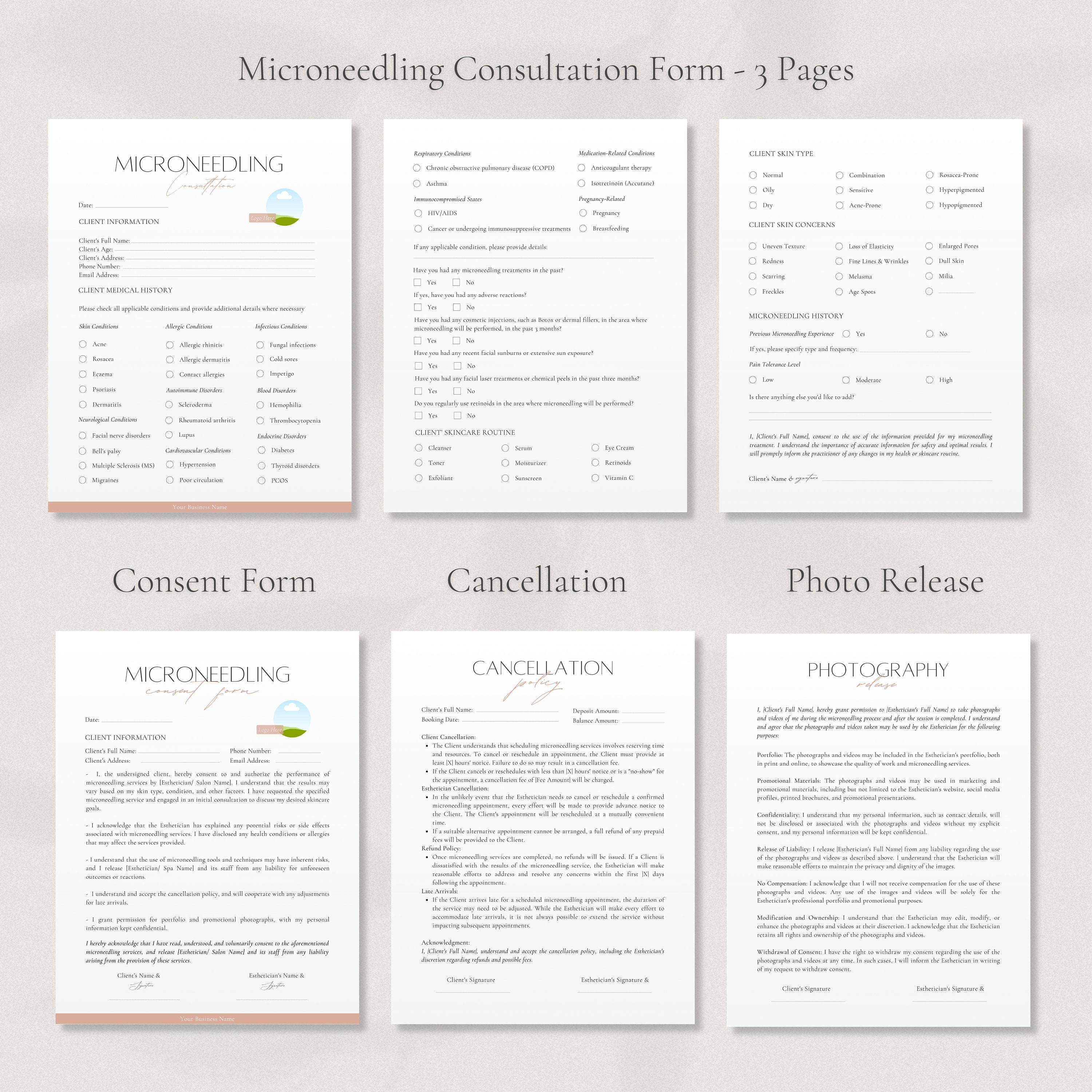 Microneedling Forms Templates, Editable Salon Consultation Form ...