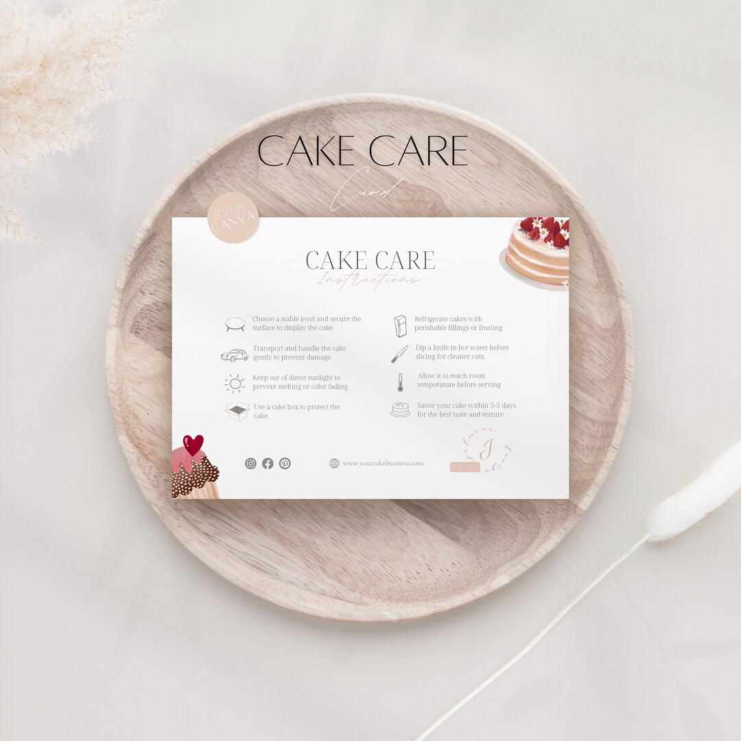 Cake Instructions Card Template, Editable Bakery Cake Card ...
