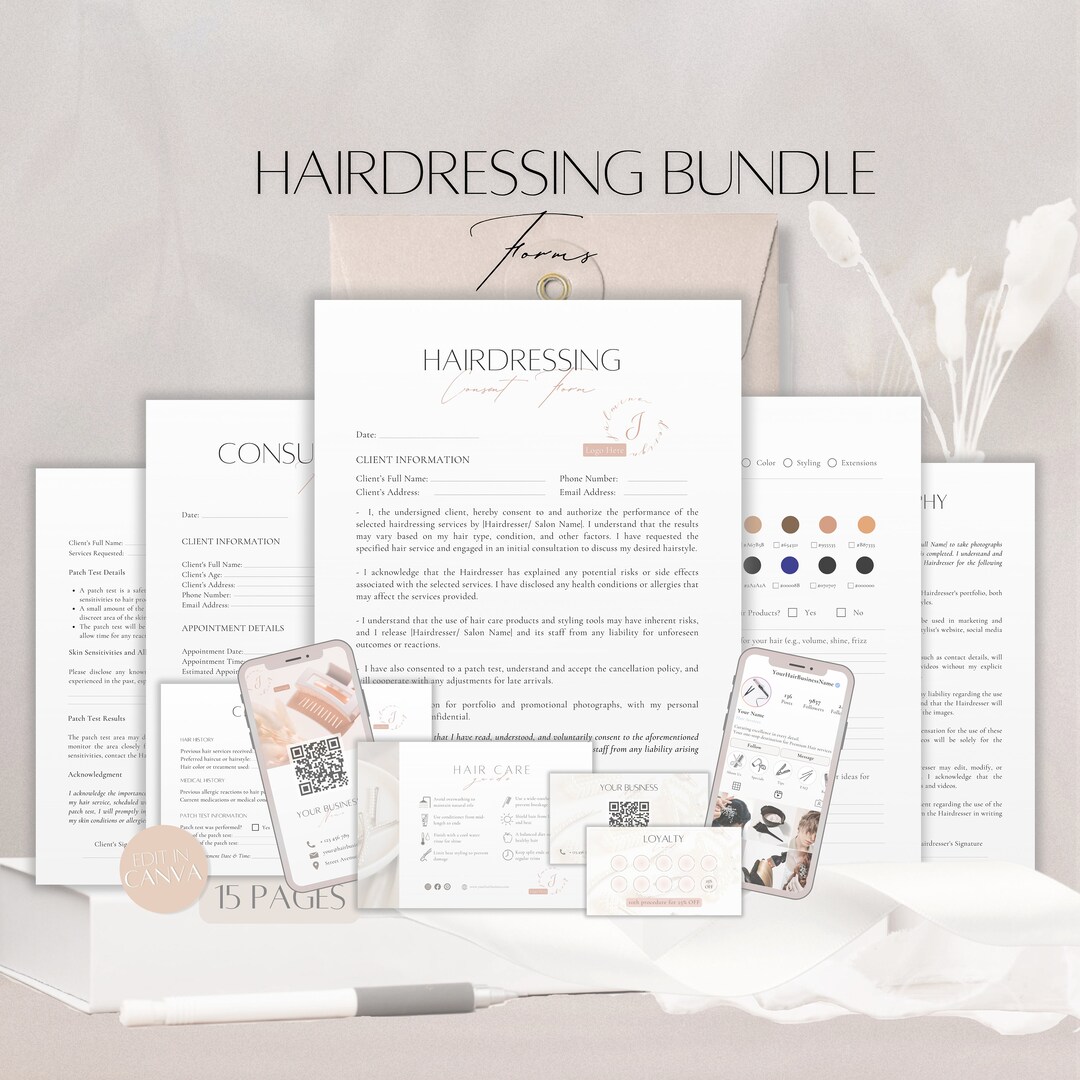 Hairdressing Forms Bundle, Editable Hair Business Agreement Templates ...