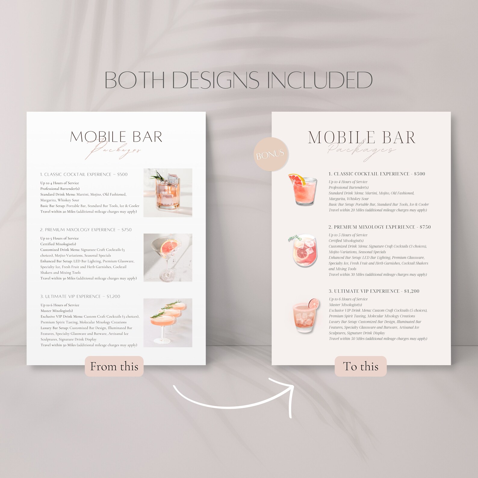 Mobile Bar Package List Template, Editable Bartender Services Pricing ...