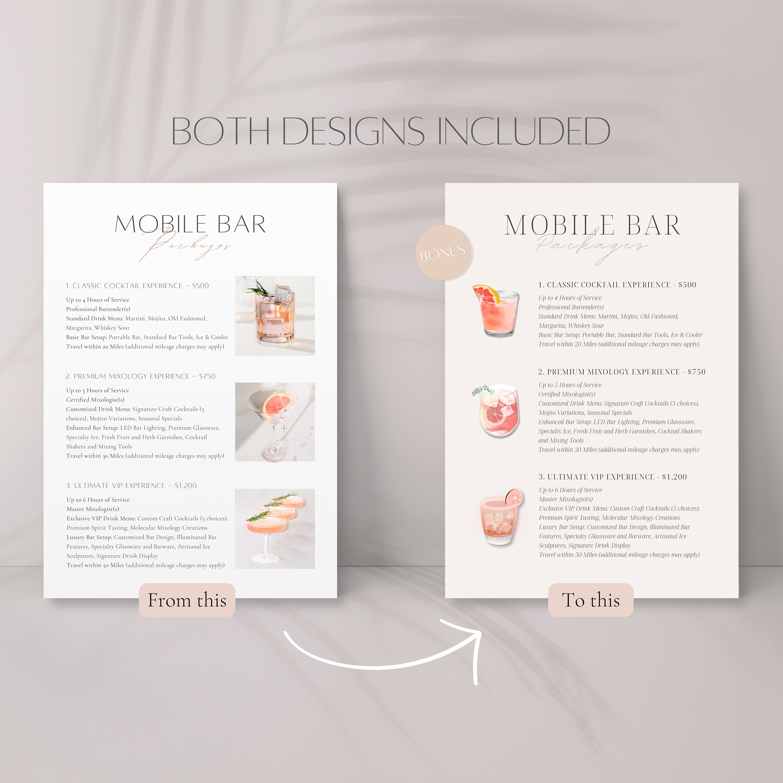 Mobile Bar Package List Template, Editable Bartender Services Pricing ...