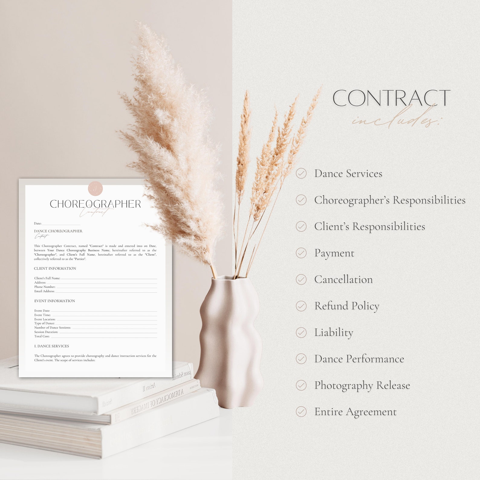 Dance Choreographer Contract Template, Dance Services Contract, Professional Client Service ...