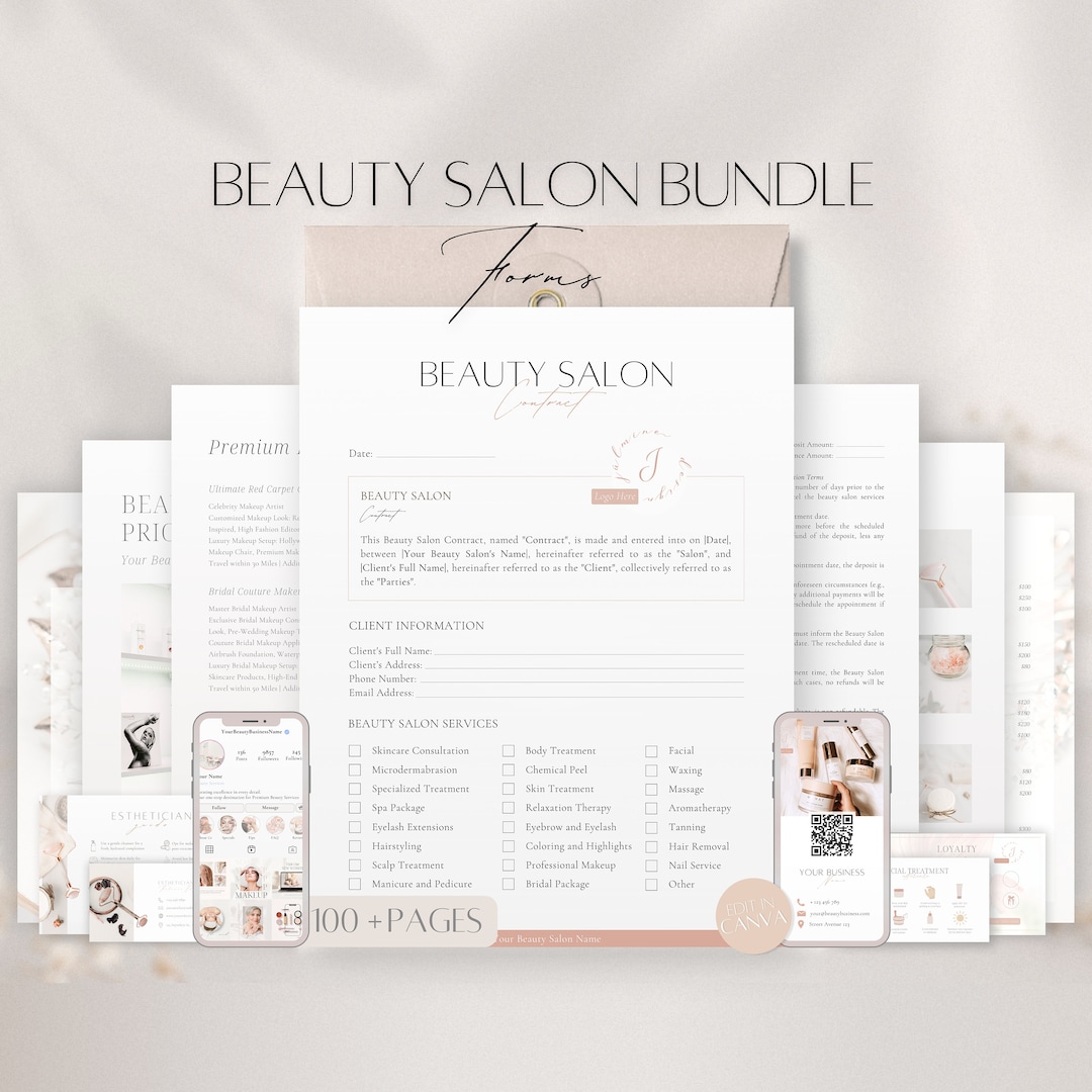 Beauty Salon Mega Bundle Forms, Editable Beauty Services Contract ...