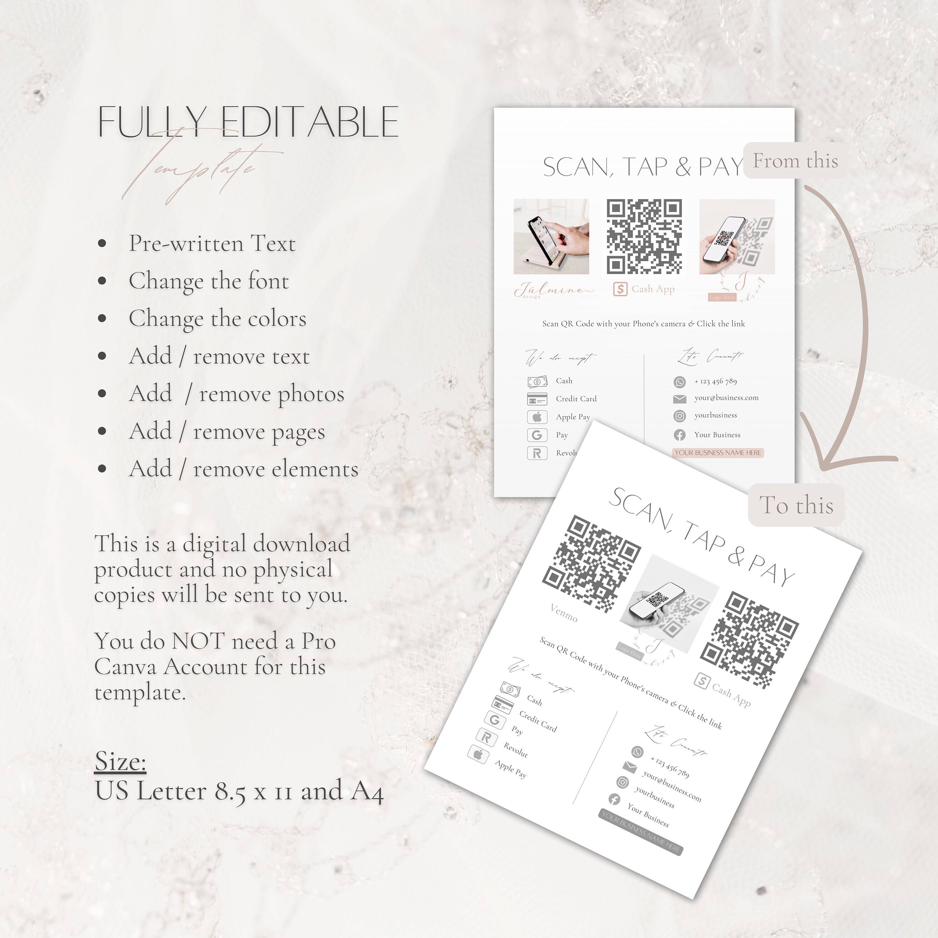 Scan to Pay Template, Editable QR Code Sign, Printable Cash App Payment ...