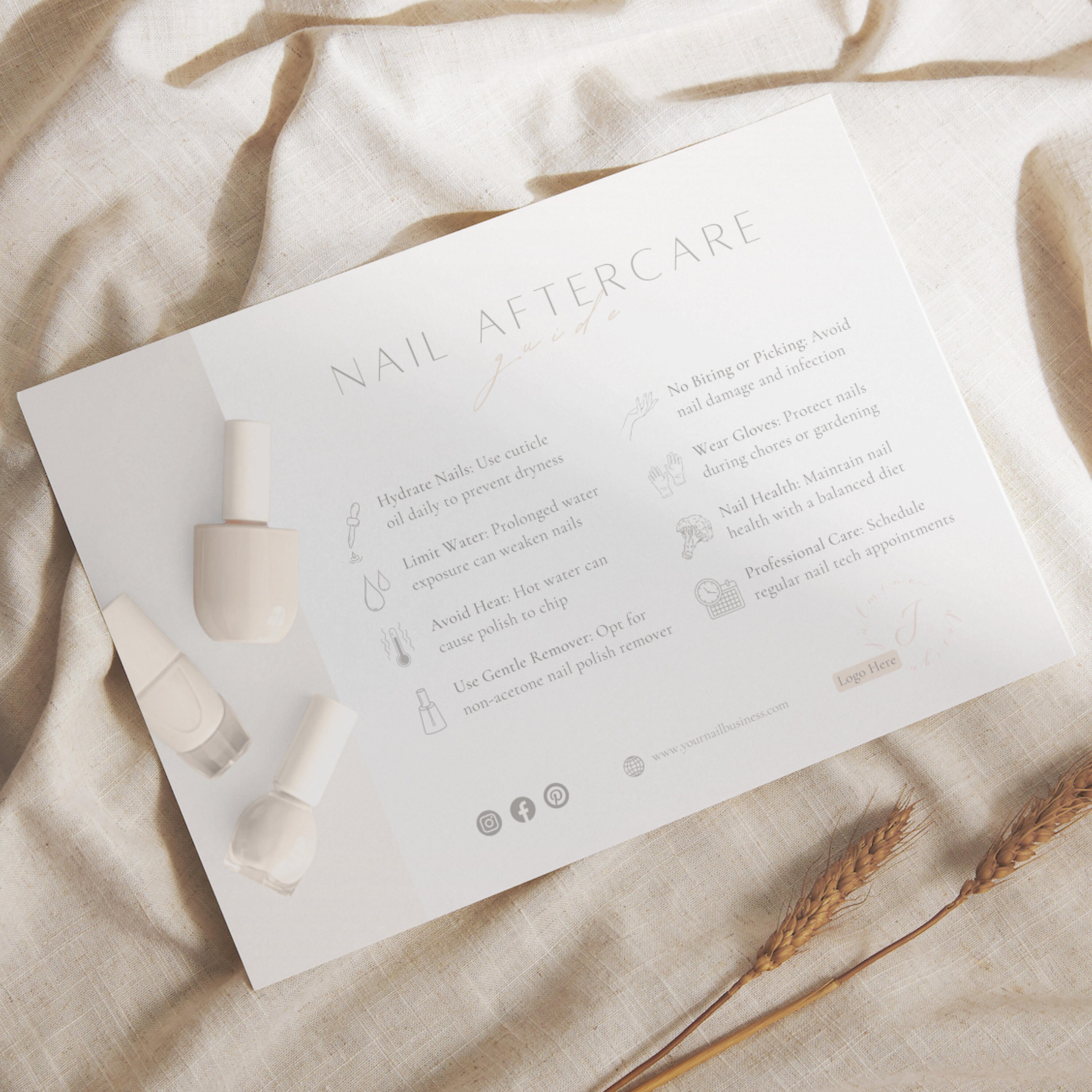 Nail Care Card Template, Instructions Card for Nail Clients ...