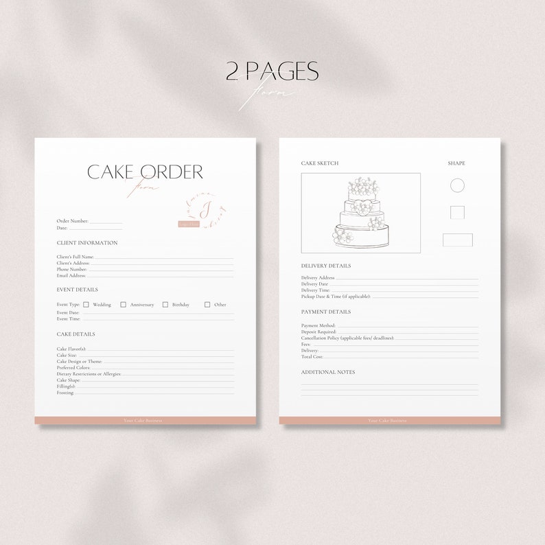 Client Cake Order Form, Editable, Printable Bakery Order Worksheet ...