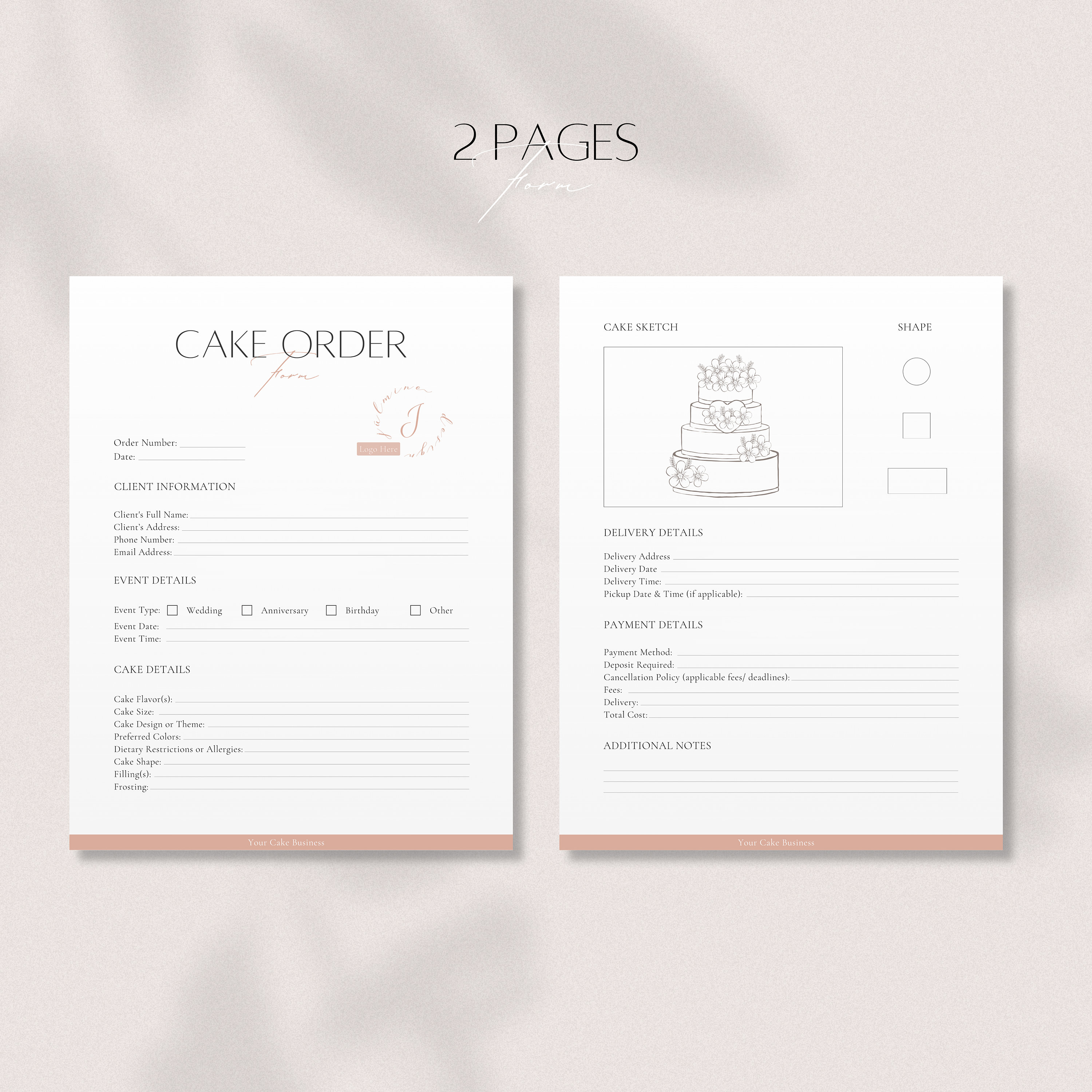 Client Cake Order Form, Editable, Printable Bakery Order Worksheet ...