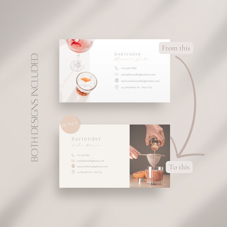 Bartender Business Card Template, Editable Mobile Bar Info Card Design ...