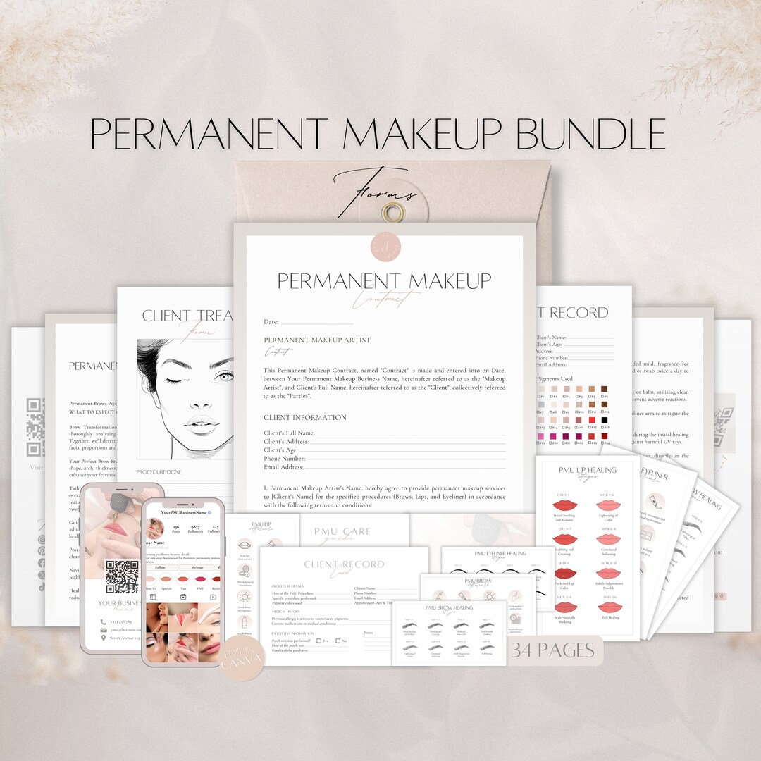 Permanent Makeup Forms Mega-bundle, Editable PMU Contract, Client Intake Agreement, Aftercare ...