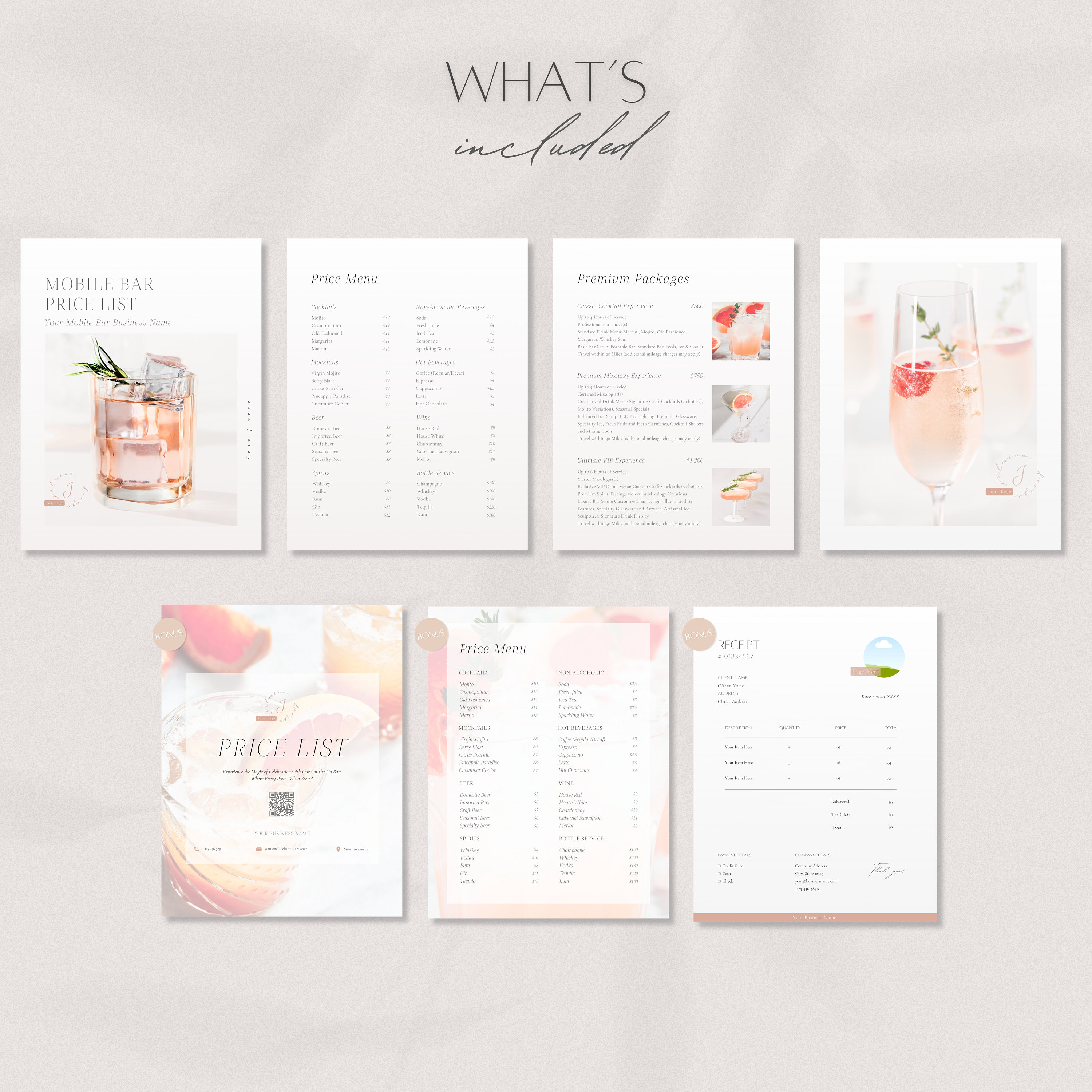 Mobile Bar Price List, Editable Bartender Services Pricing ...