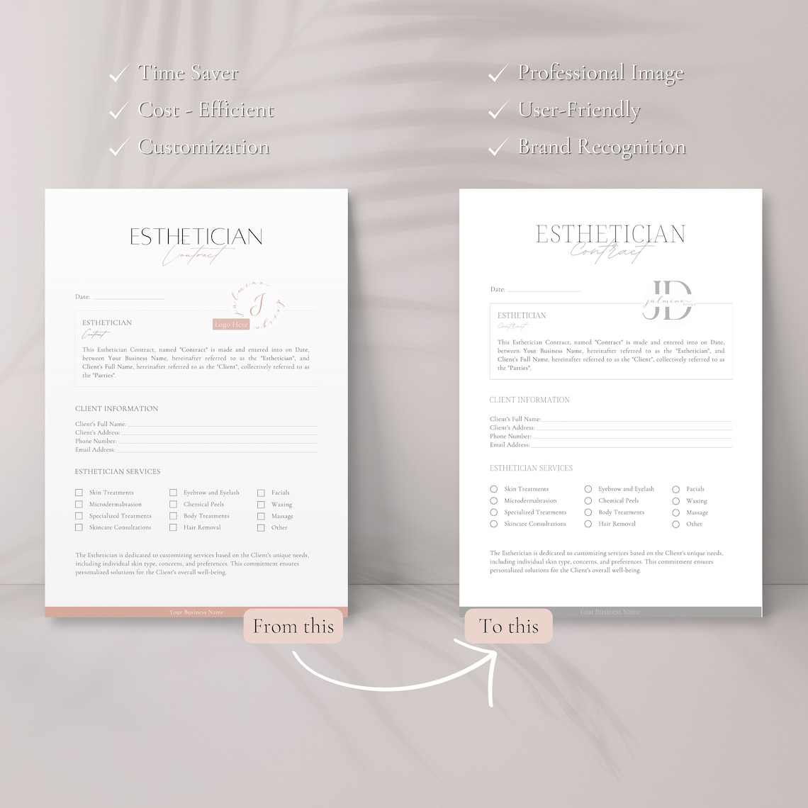Esthetician Contract Template, Editable Beauty Service Agreement ...