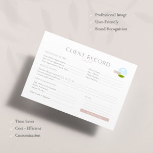 Client Record Card Template, Editable Client Service Appointment ...