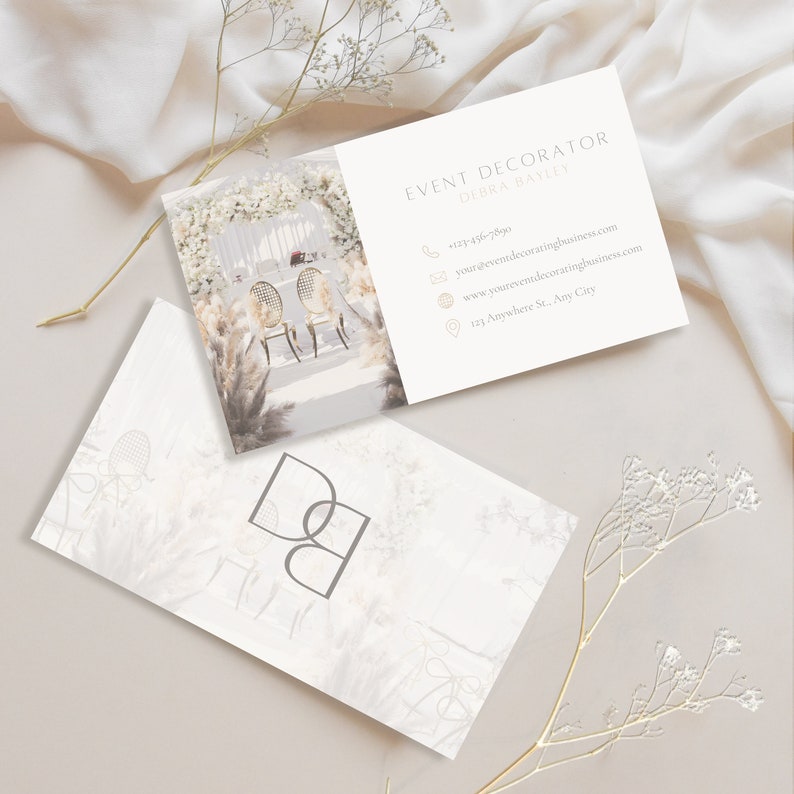 Event Decorator Business Card Template, Editable Decor Info Card Design ...